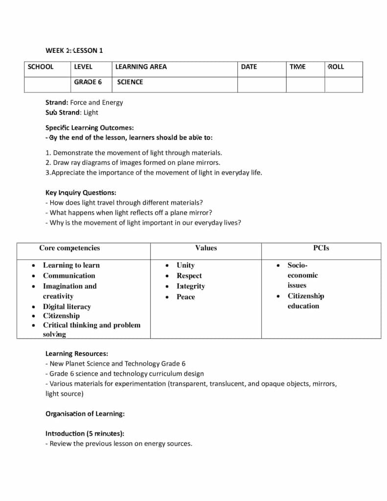 Grade 6 Rationalized Science and Technology Lesson Plans Term 3 - Elimplex