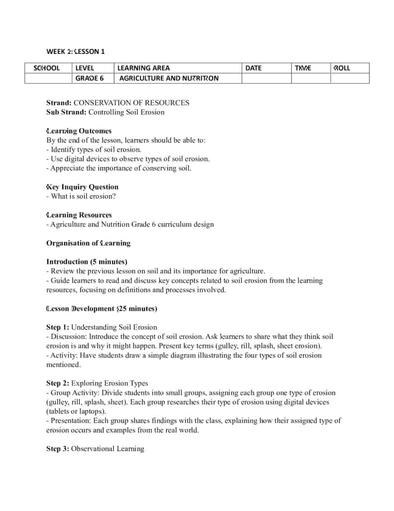 Grade 6 Rationalized Agriculture and Nutrition Lesson Plans Term 1 ...