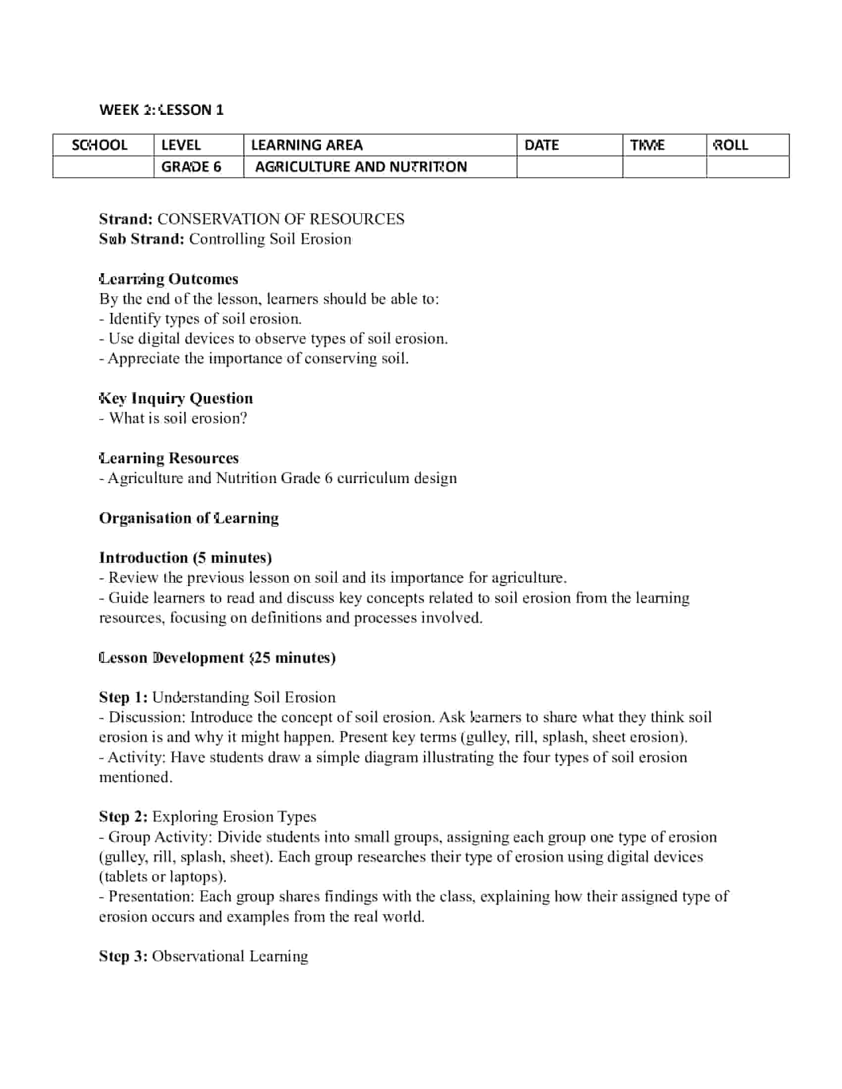 Grade 6 Rationalized Agriculture and Nutrition Lesson Plans Term 1 ...