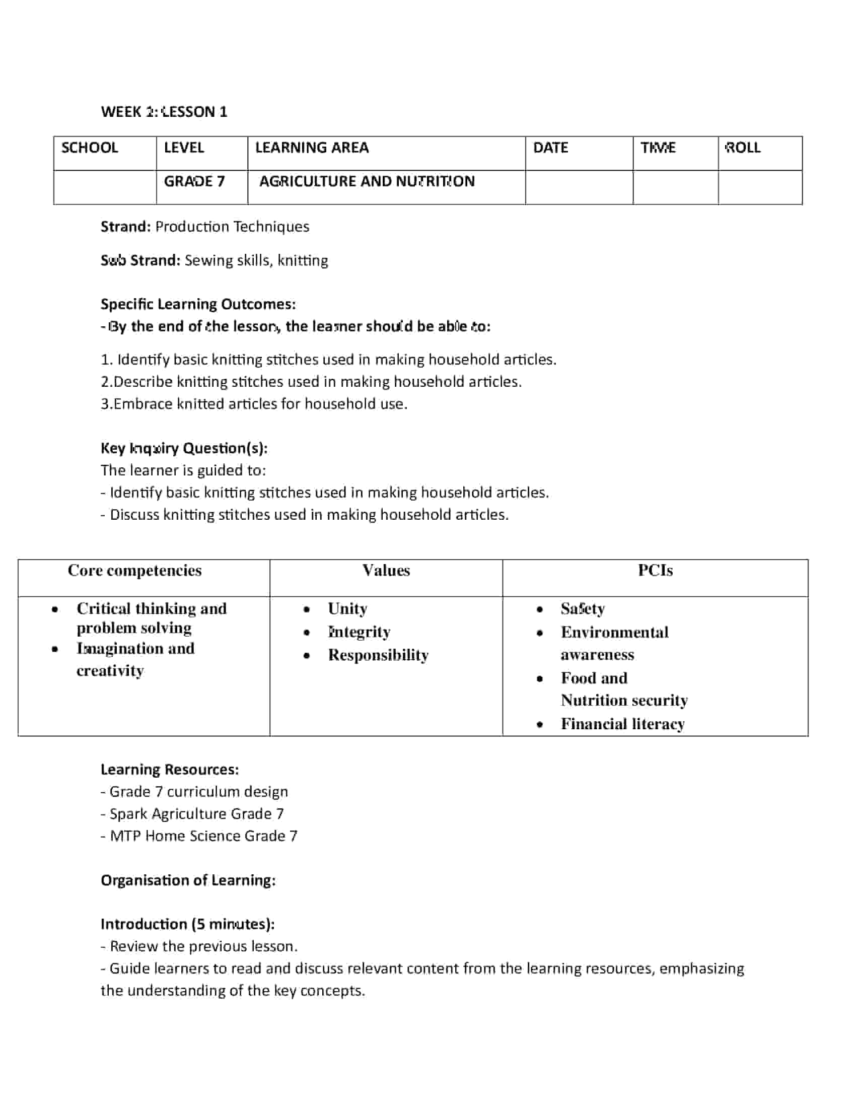 Grade 7 Rationalized Agriculture and Nutrition Lesson Plans Term 3 ...