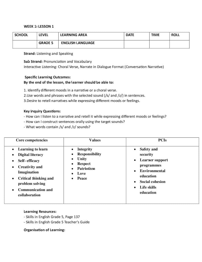 Grade 5 Rationalized English Lesson Plans Term 3 - Elimplex