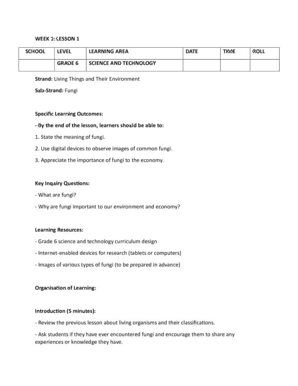 Grade 6 Rationalized Science and Technology Lesson Plans Term 1 - Elimplex