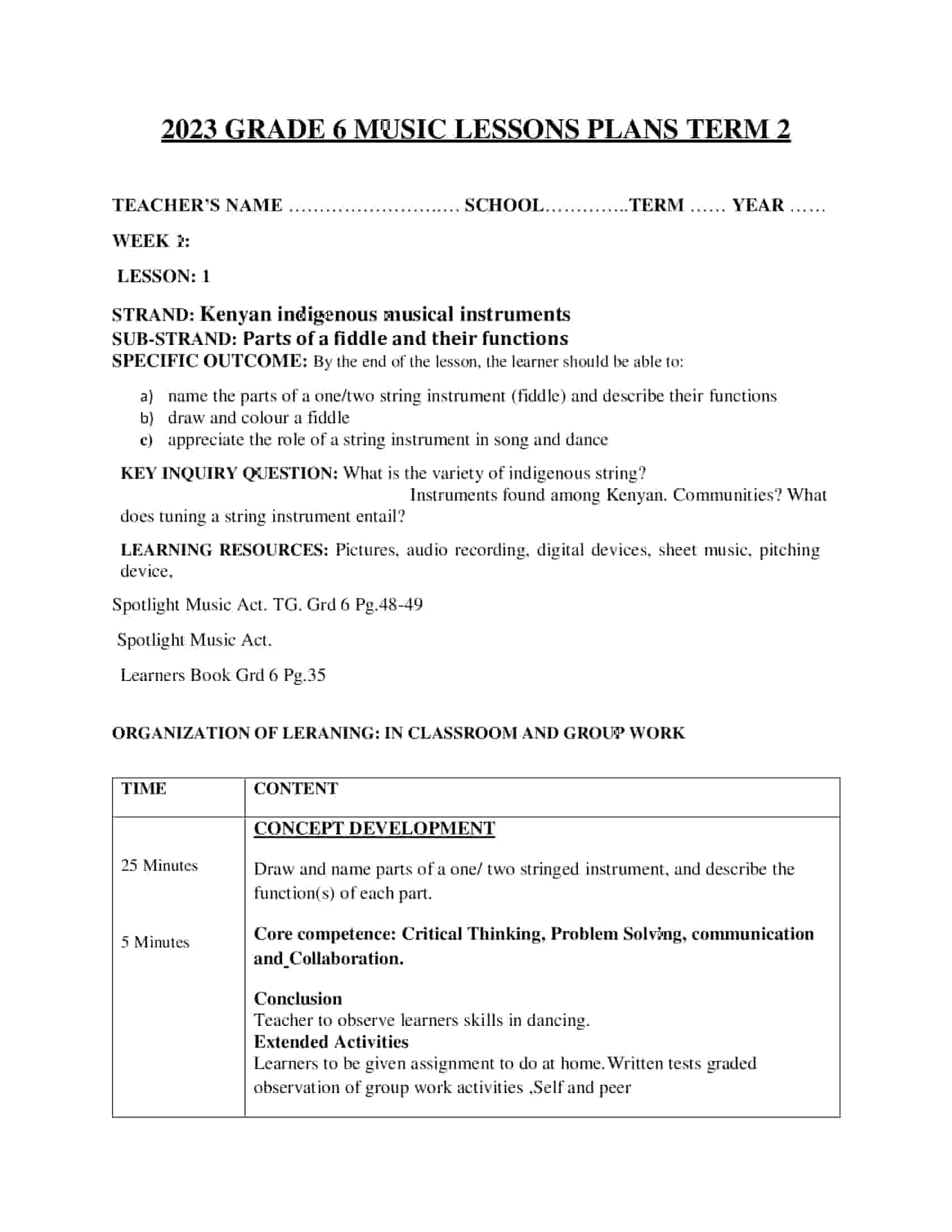Grade 6 Music Lesson Plans Term 2 - Elimplex
