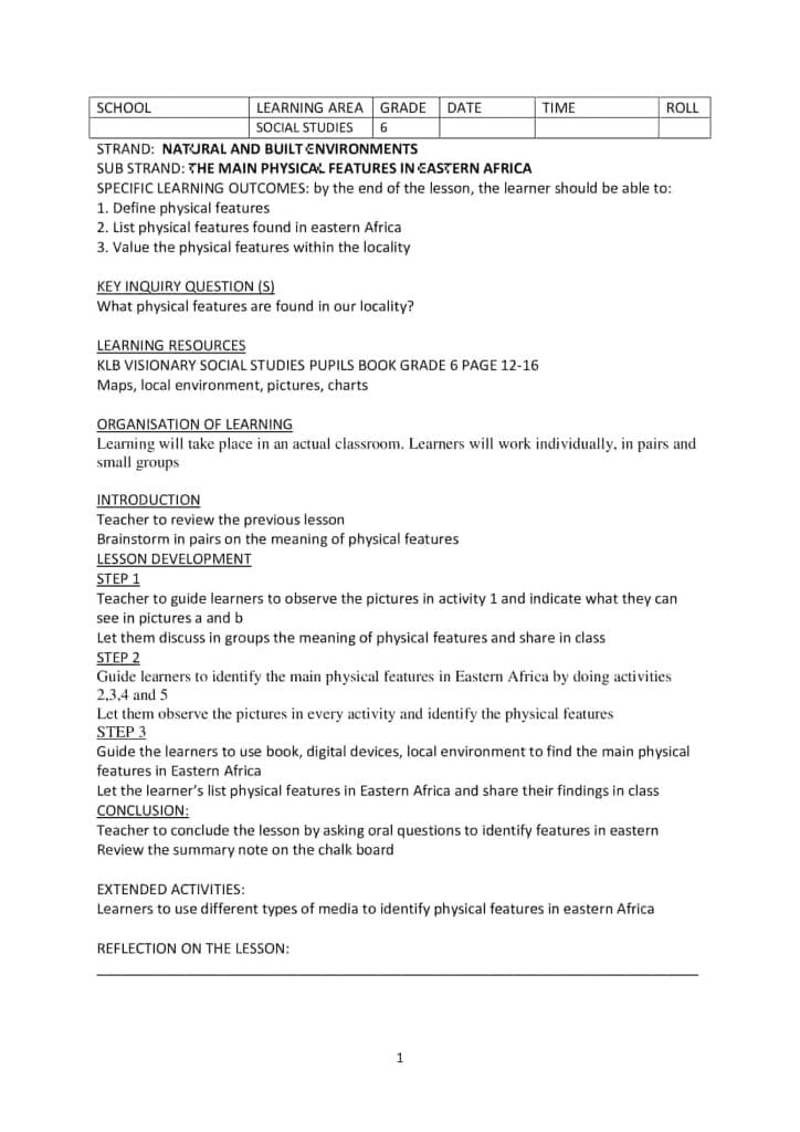 Grade 6 Social Studies Term 1 Natural and the Built Environments Lesson ...