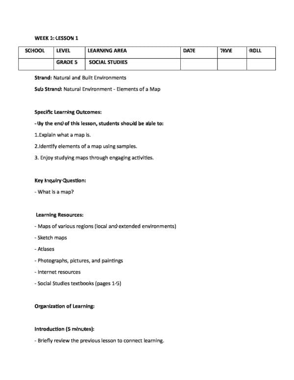 Grade 5 Rationalized Social Studies Lesson Plans Term 1 - Elimplex