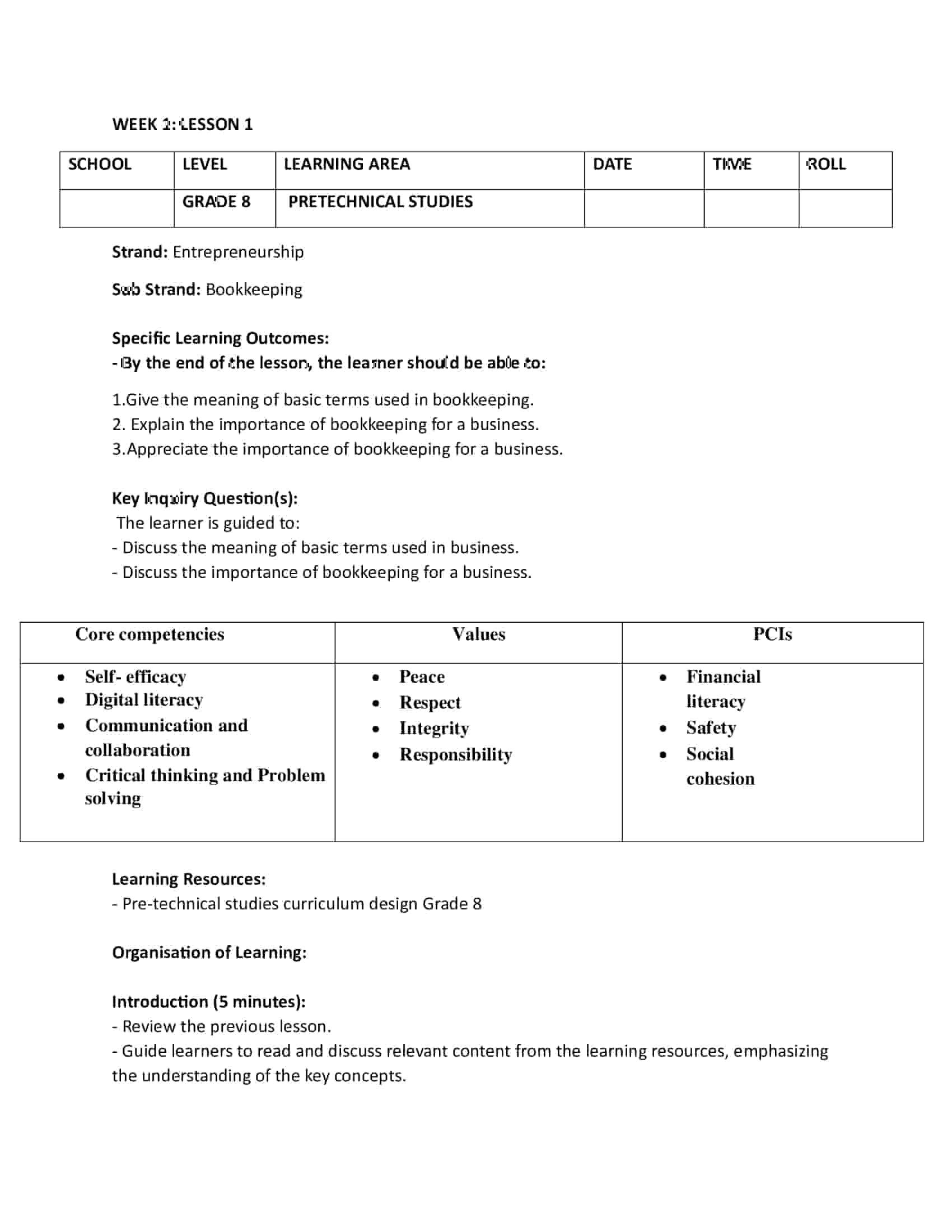 Grade 8 Pre-Technical Studies Lesson Plans Term 3 - Elimplex
