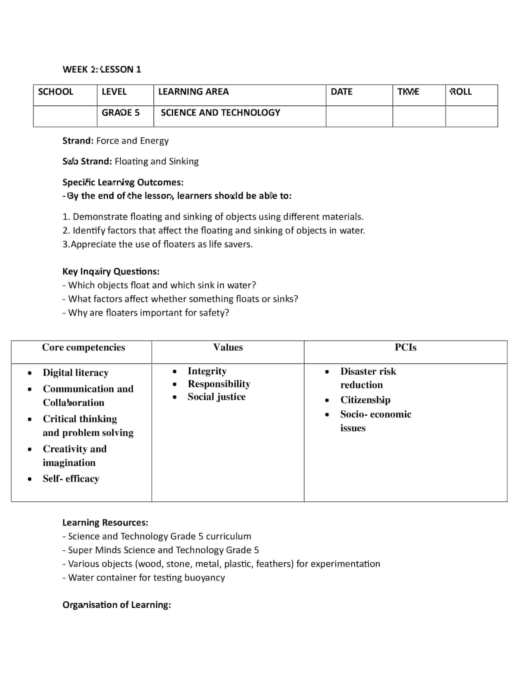 Grade 5 Rationalized Science and Technology Lesson Plans Term 3 - Elimplex