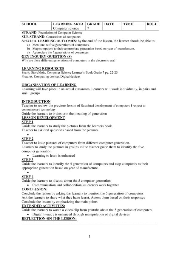 Grade 7 Computer Science Lesson Plans Term 2 - Elimplex