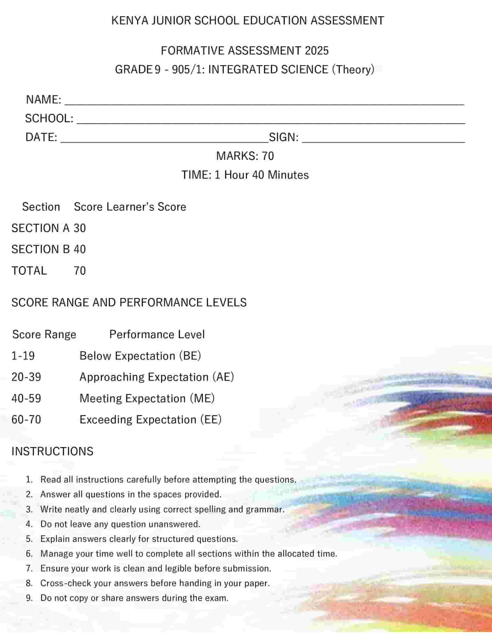 Grade 9 Integrated Science (Theory) Paper 1 - Elimplex