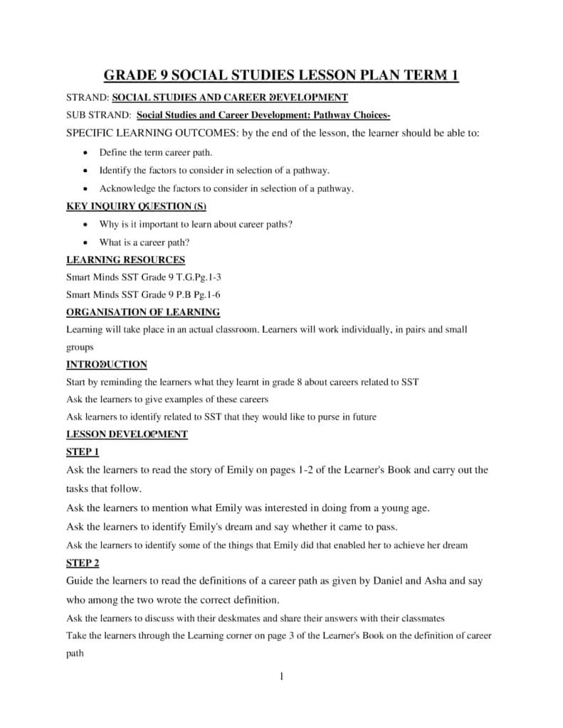 Grade 9 Social Studies Lesson Plan Term 1 – Smart Minds SST - Elimplex