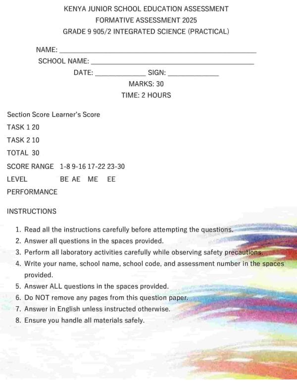 Grade 9 Integrated Science (Practical) Paper 2 - Elimplex