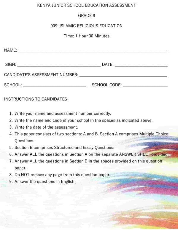 Grade 9 Islamic Religious Education Exams - Elimplex