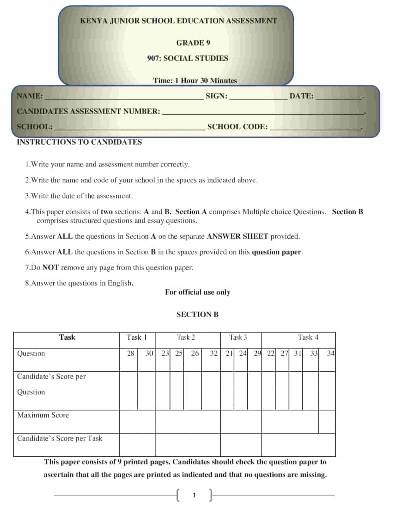 Grade 9 Social Studies Exam Set 3 - Elimplex