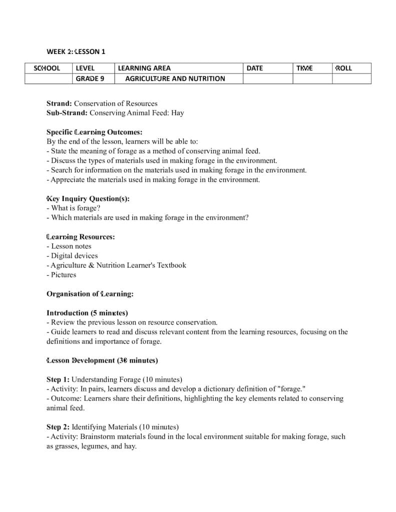 Grade 9 Agriculture and Nutrition Lesson Plans Term 2 - Elimplex