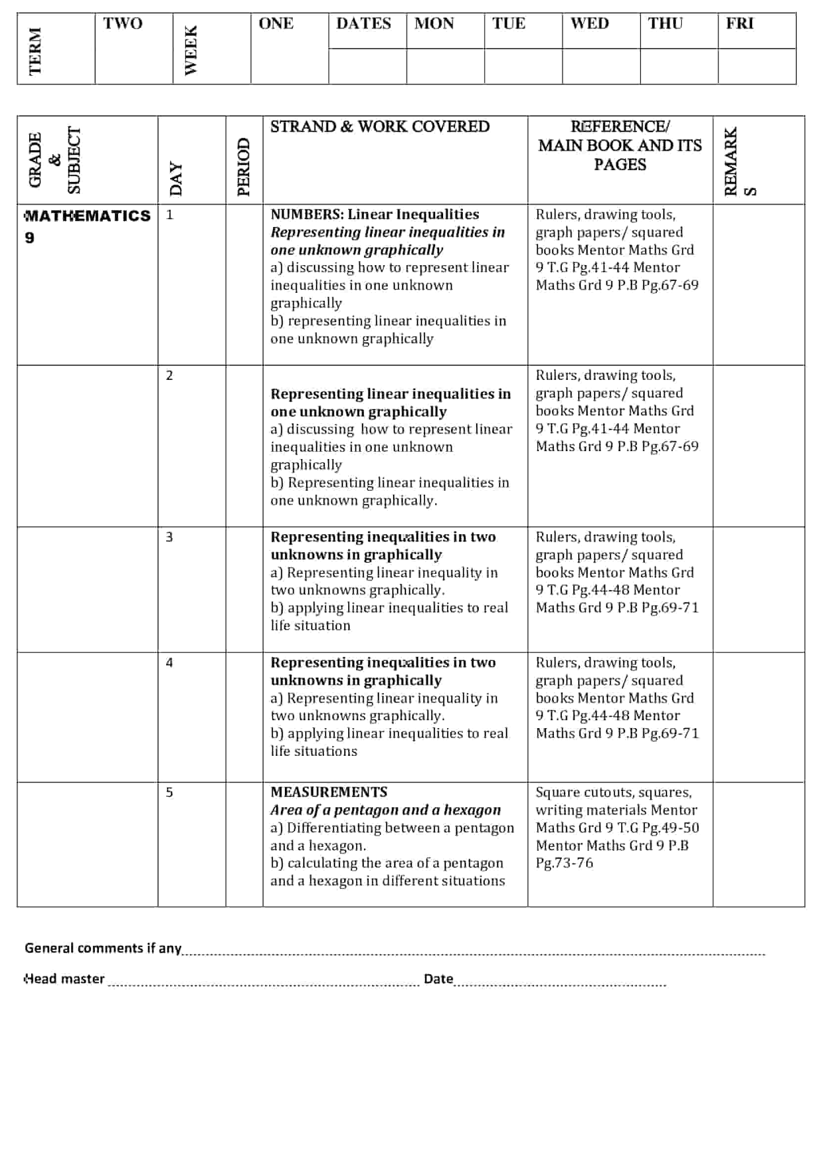 Grade 9 Mathematics Records of Work Term 2 - Elimplex