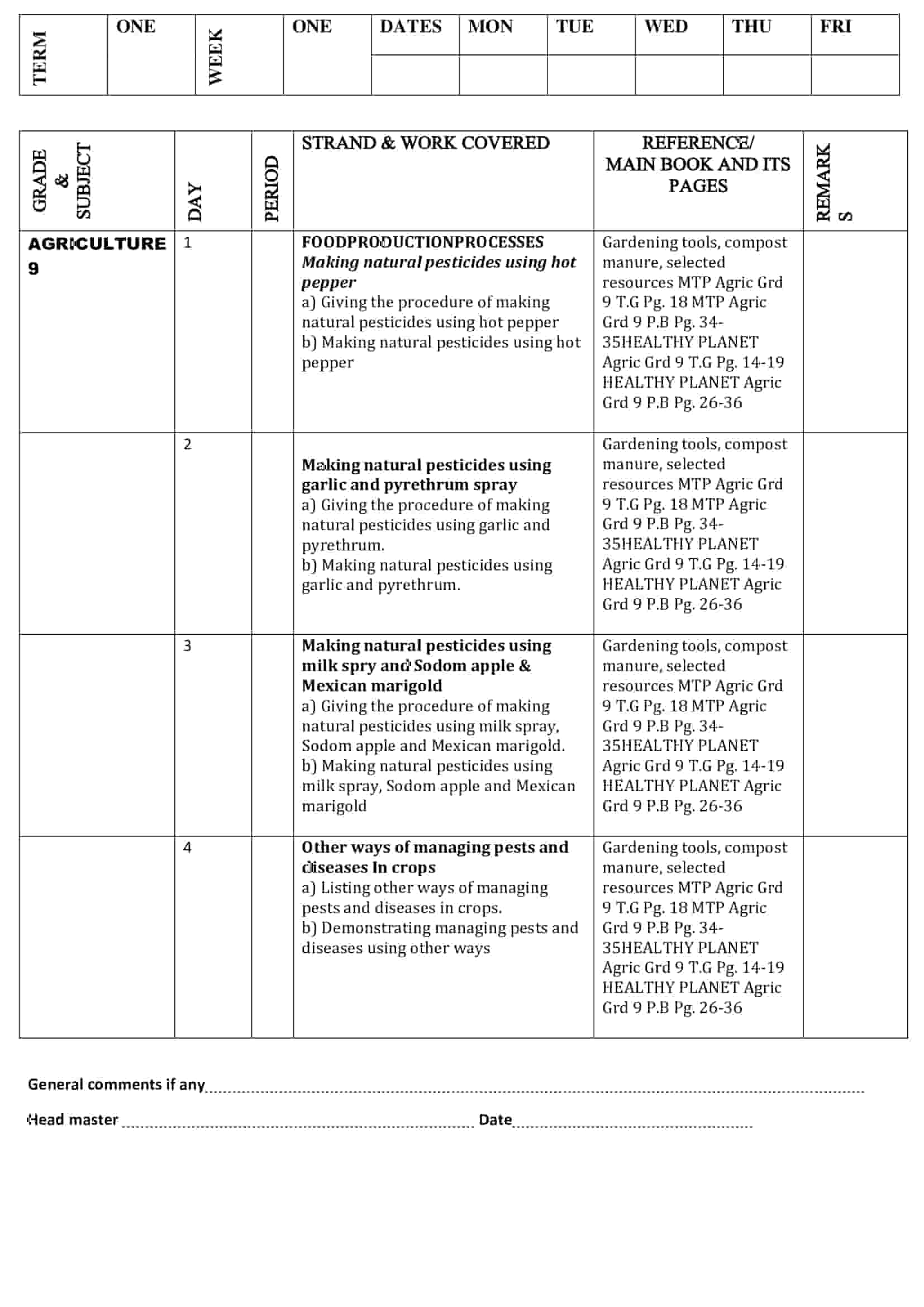 Grade 9 Agriculture Records of Work Term 2 - Elimplex