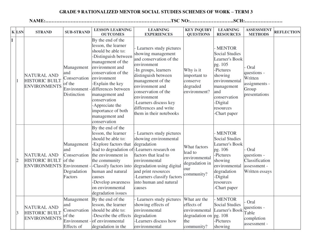 Grade 9 Rationalized Mentor Social Studies Schemes of Work Term 3 ...