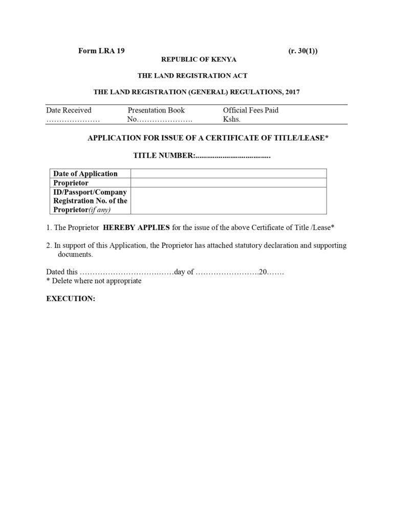 Form LRA 19 – Application for Issue of a Certificate of Title/Lease ...