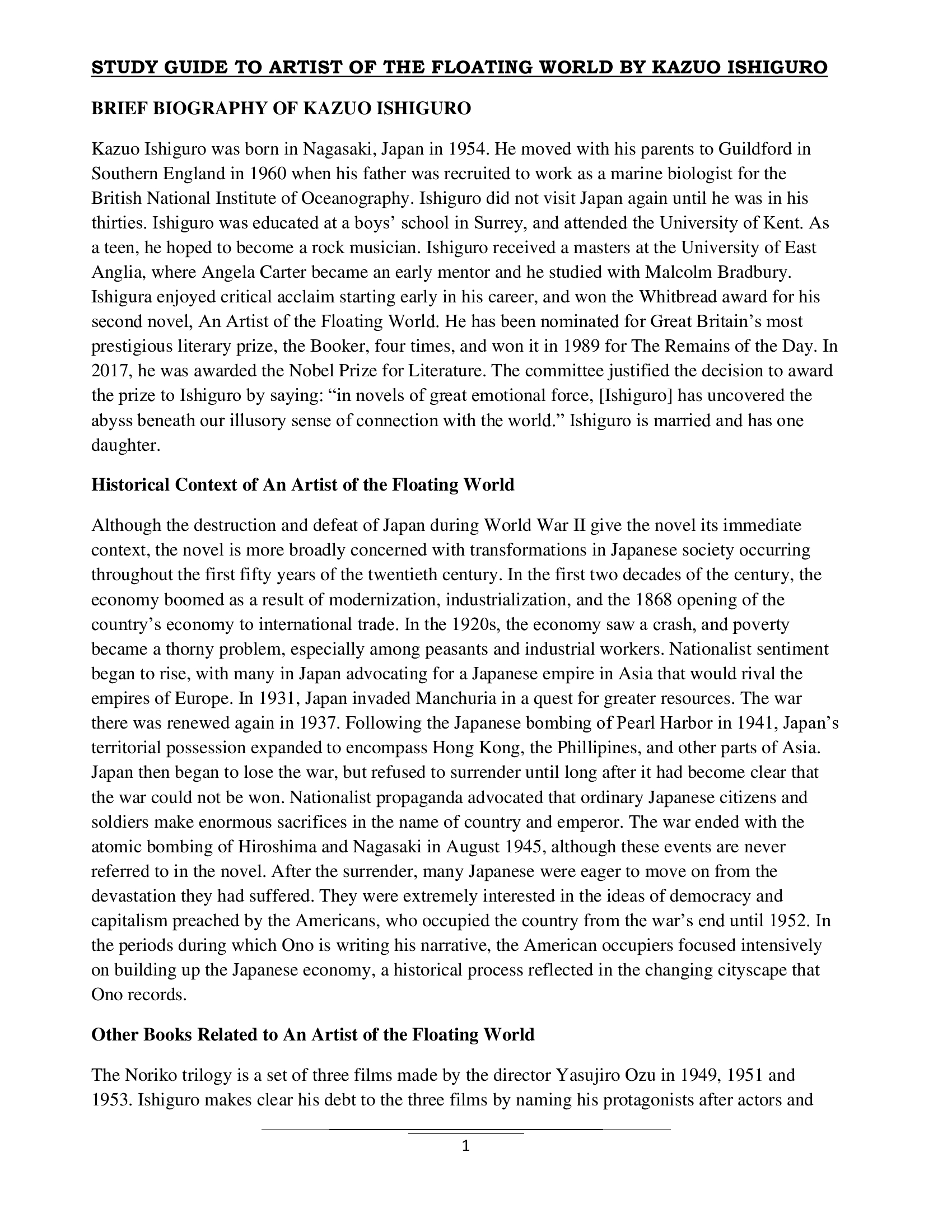 An Artist of the Floating World Summary Notes - Elimplex