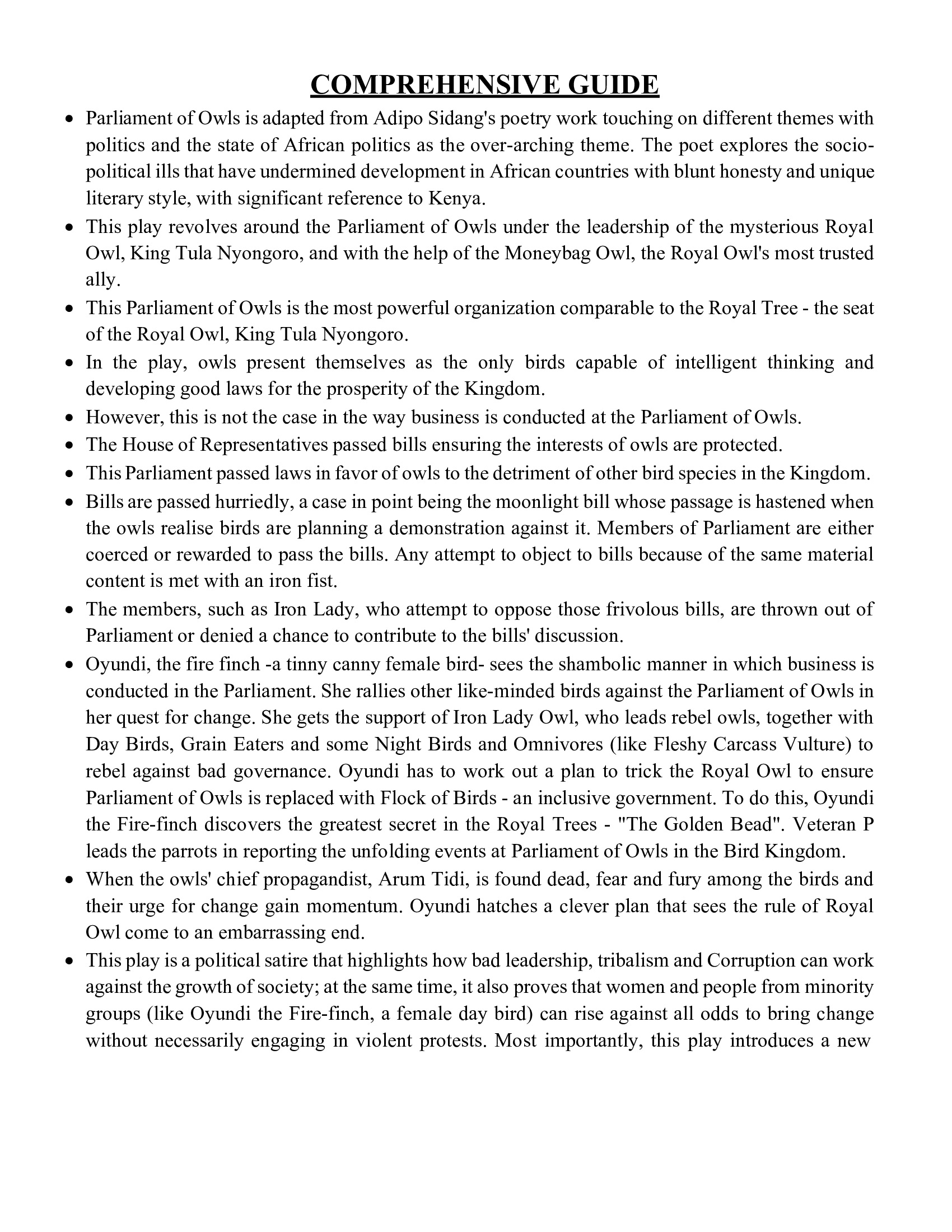 Parliament of Owls Summary Notes: A Complete Guide - Elimplex
